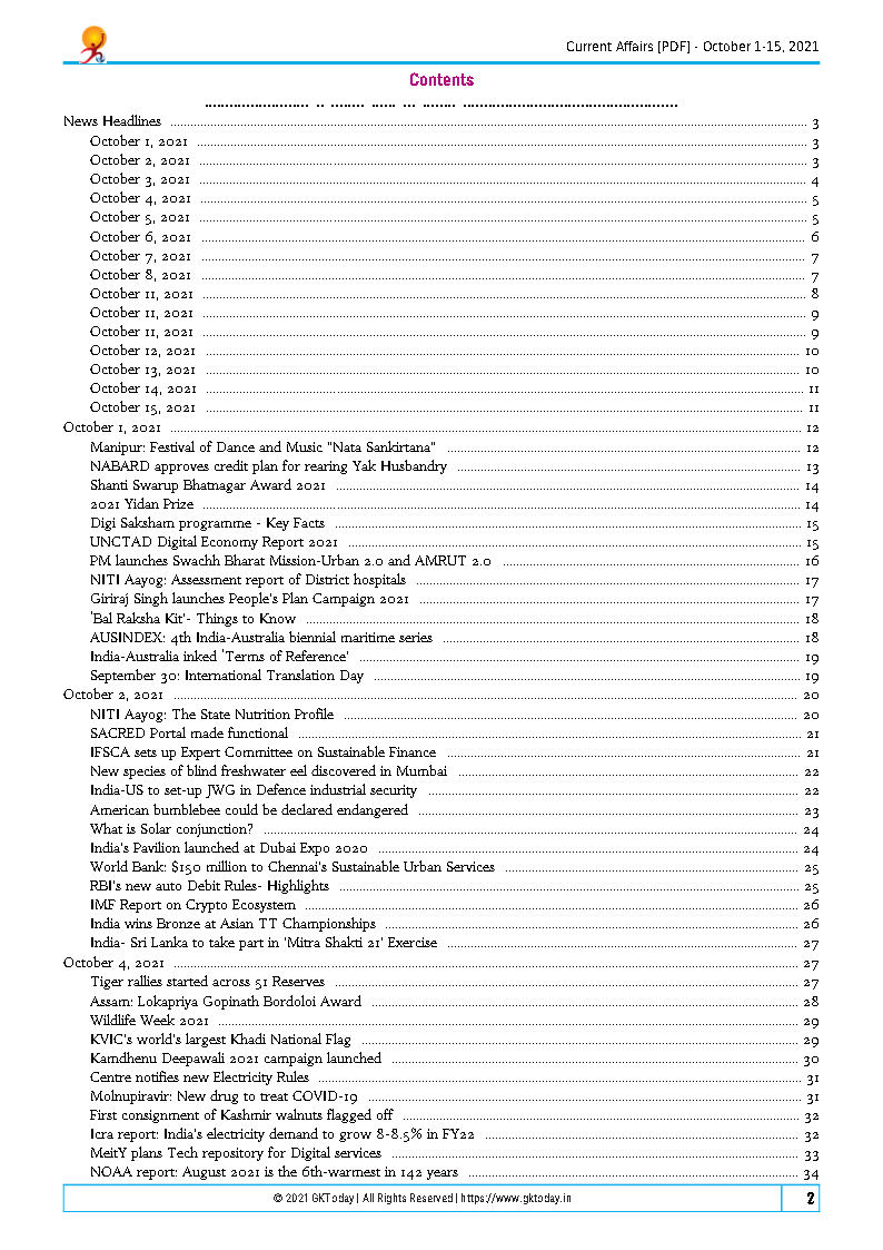 Gk Today-Monthly Current Affairs-Compilation October 2021-English ...